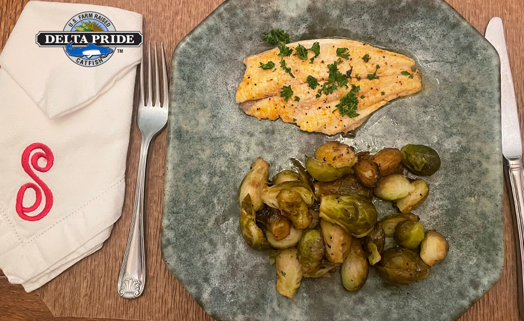 Delta Pride Lemon Butter Catfish with Brussel Sprouts - Delta Pride